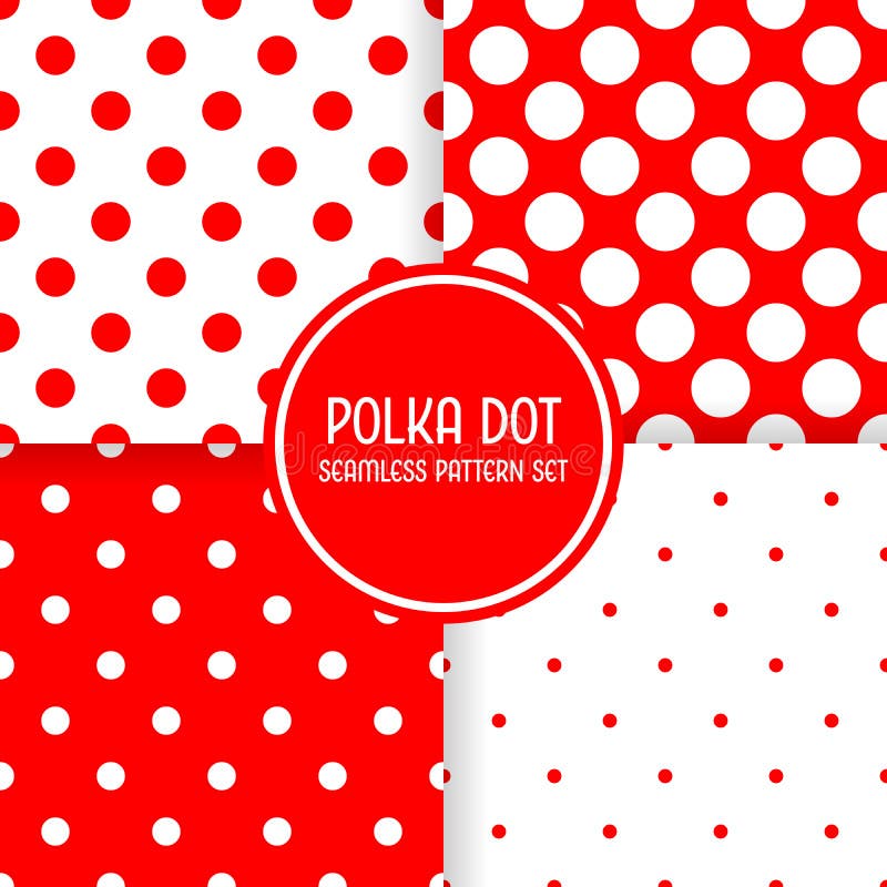 Polka Dot Seamless Pattern Background Set. Red and White Vector ...
