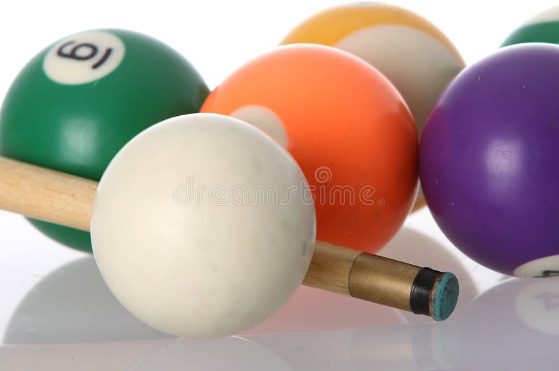 Pool Balls and Cue stock image. Image of green, play - 13986315