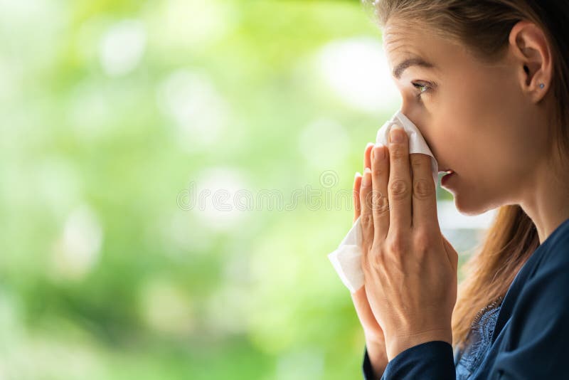 Pollen Allergy in Park. Blowing Nose Stock Image - Image of young ...
