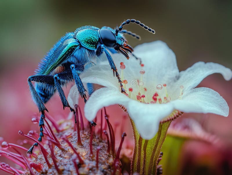 Pollination in Action: Blue Bee on White Flower Stock Photo - Image of ...
