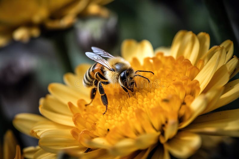 Pollination Process of a Bee Posing on a Yellow Flower. Stock ...
