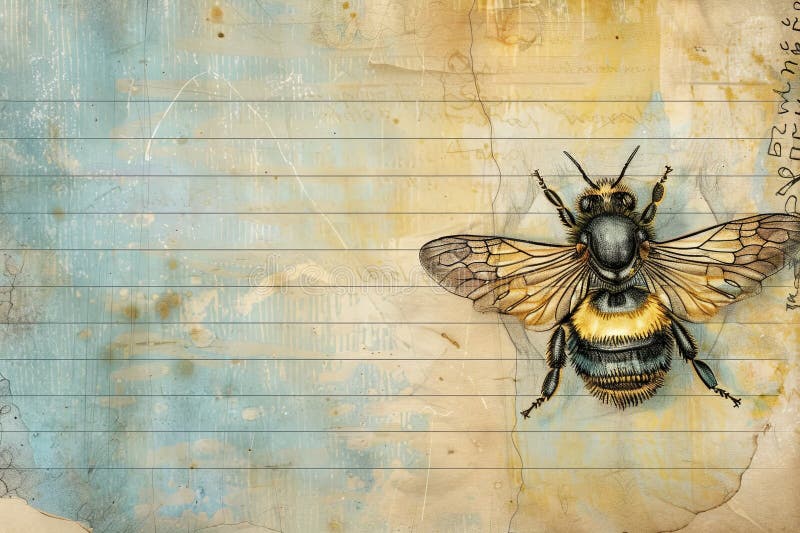 Pollinator Insect, Honeybee, with Wings, Sitting on Lined Paper Stock ...