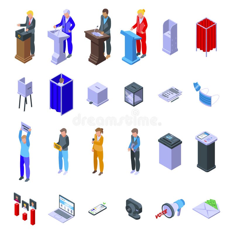 Polling Booth Icons Set Isometric Vector. Ballot Box Stock Vector ...