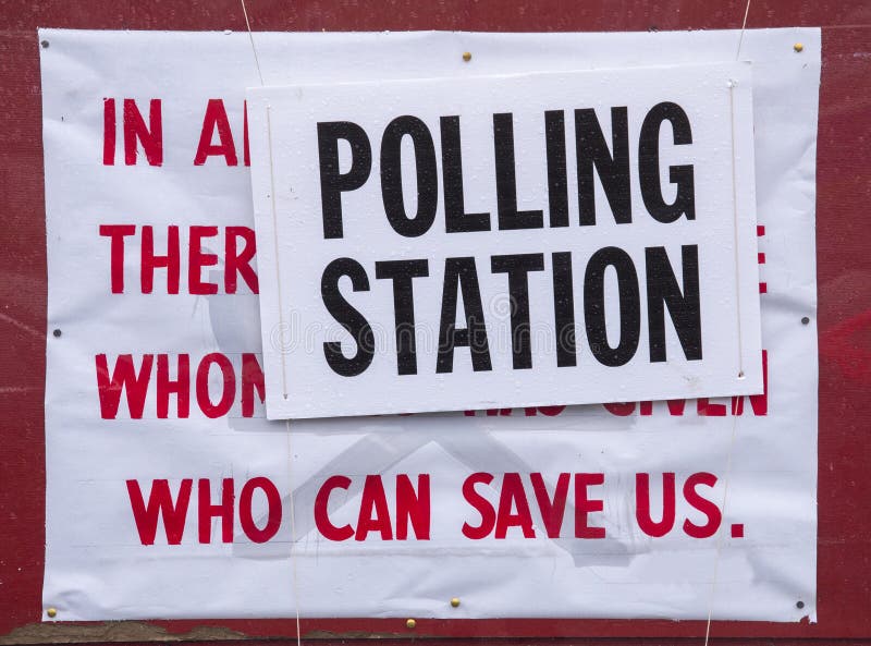 Polling Station Sign with Question for Voters Stock Photo - Image of ...