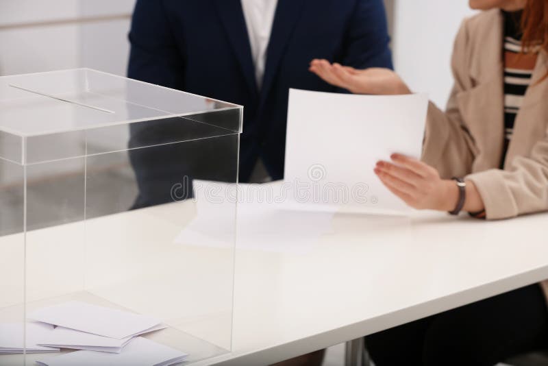 Polling Station Workers at Table Stock Photo - Image of candidate ...