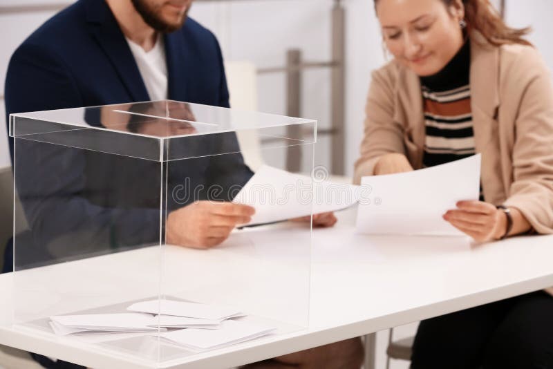 Polling Station Workers at Table Stock Image - Image of election ...
