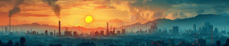 Polluted City Skyline at Dramatic Sunset Vector Stock Illustration ...