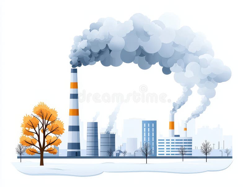 Polluted Cityscape with Industrial Buildings and Smoke Stock ...