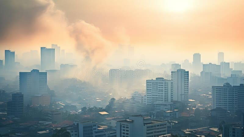 Polluted Cityscape with Visible Layer of Smog Stock Illustration ...
