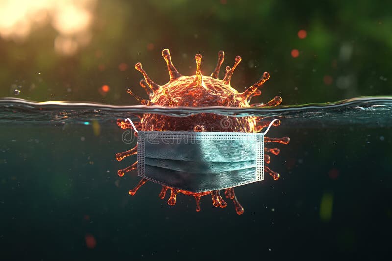 Polluted Earth: a 3D Rendering of a Protective Mask Drowning in ...