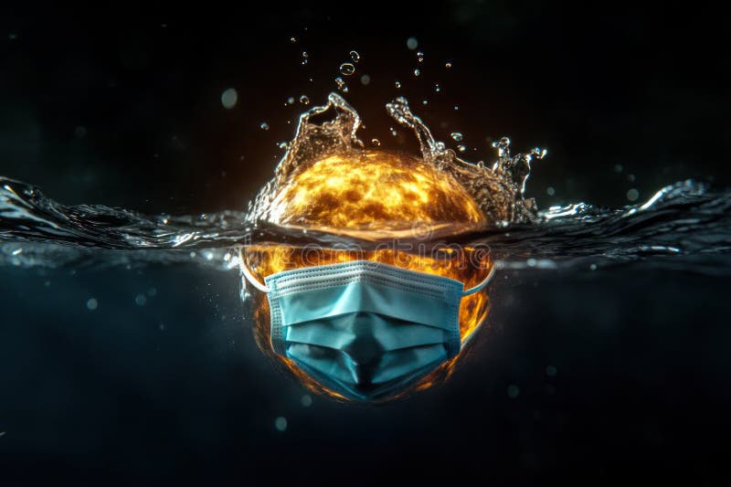 Polluted Earth: a 3D Rendering of a Protective Mask Drowning in ...