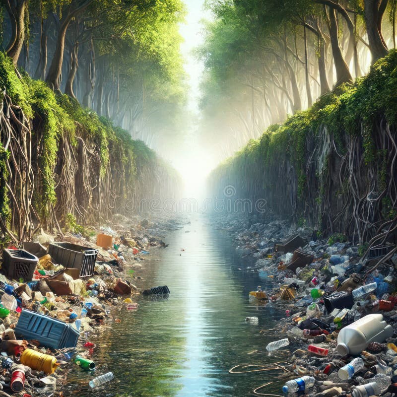 Polluted Forest Stream with Plastic Garbage. Stock Photo - Image of ...