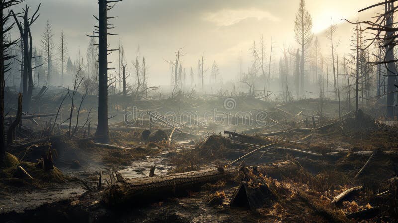 Polluted Forest with Wilting and Damaged Trees Stock Illustration ...