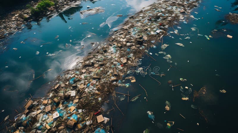 Polluted Lake with Garbage. Pollution of the Environment Stock Photo ...