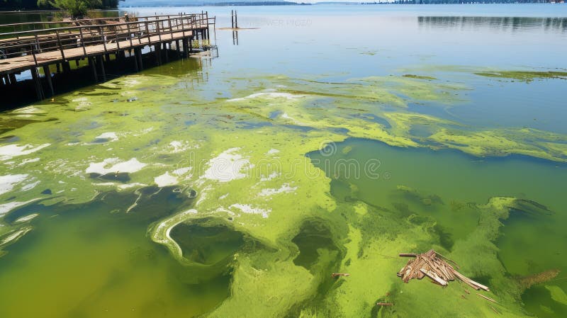 Polluted Lake with Thick Layer of Green Algae Stock Illustration ...