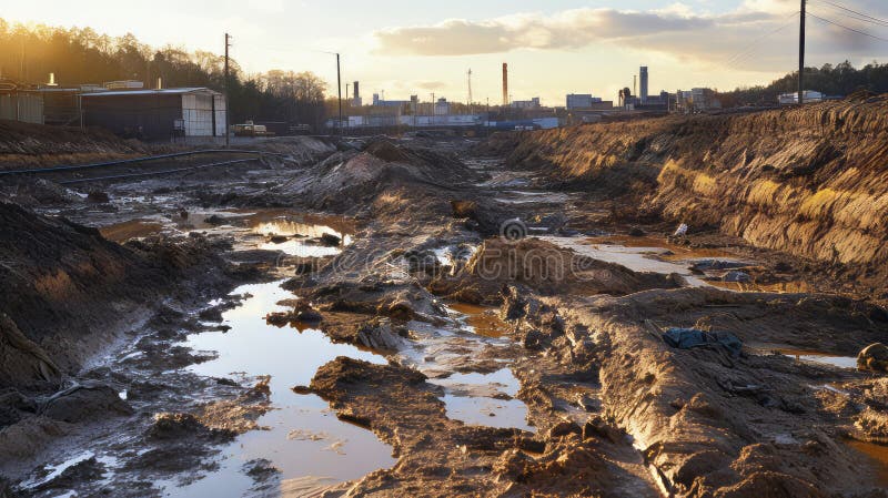 Polluted Landscape with Contaminated Soil Stock Illustration ...