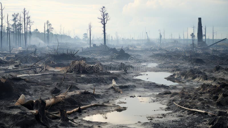 Polluted Landscape with Damaged Vegetation Stock Illustration ...