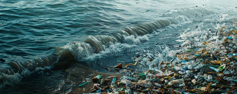 A Polluted Ocean Shoreline Covered in Plastic Debris and Other Trash ...