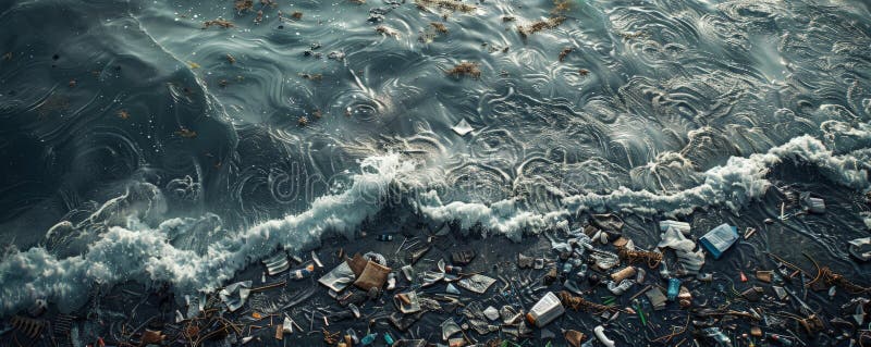 A Polluted Ocean Shoreline Covered in Plastic Debris and Other Trash ...
