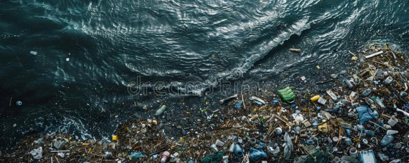 A Polluted Ocean Shoreline Covered in Plastic Debris and Other Trash ...