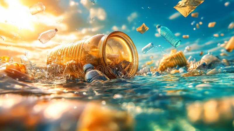Polluted Ocean Waters with Plastic Bottles and Trash Floating Around ...