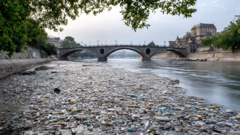 A Polluted River Carrying Packaging Waste. Symbol of a Major ...