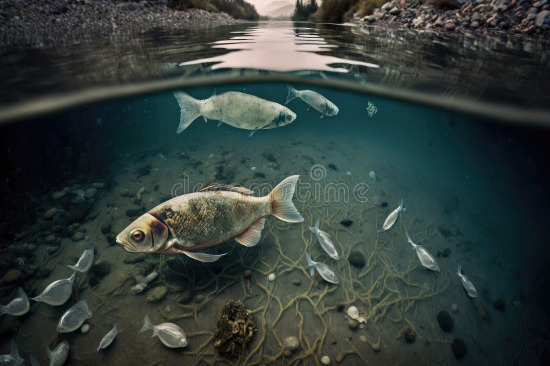 Polluted River, with Dead Fish Floating on the Surface Stock ...