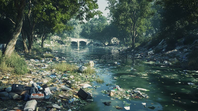 Polluted River Environmental Disaster Trash Garbage Ecology Stock ...