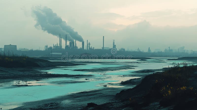 A Polluted River with a Factory in the Background Stock Illustration ...
