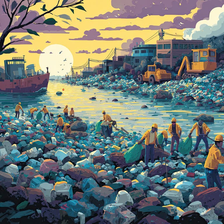 River Clogged with Plastic Waste Stock Illustration - Illustration of ...