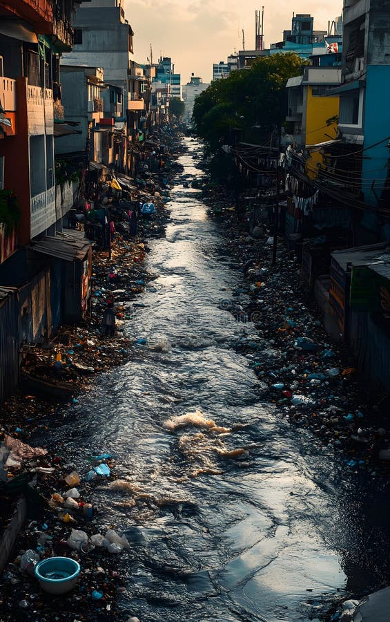 A Polluted River Flowing through a Crowded City, Visualizing the Impact ...