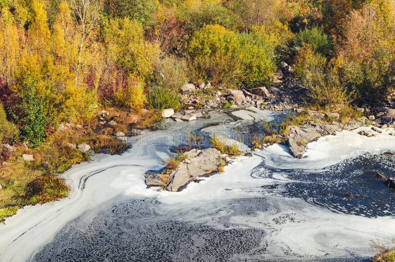 Polluted River, Foam on the Water Surface Top View Stock Photo - Image ...