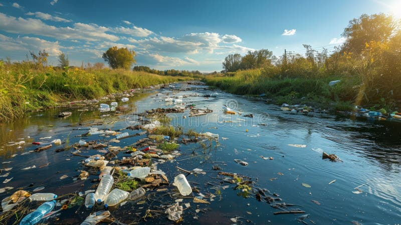 Polluted River with Plastic Waste, Environmental Contamination in River ...