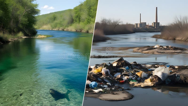 Tainted Flow: a Visual Dichotomy of Natural Beauty and Pollution Stock ...