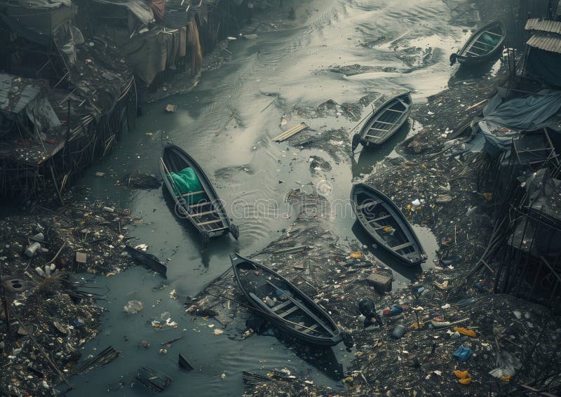 Polluted River. a River with Muddy Water, on the Surface of Which Piles ...