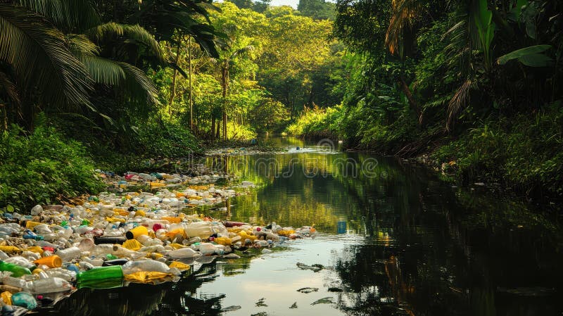 A Polluted River Surrounded by Lush Greenery, Highlighting ...