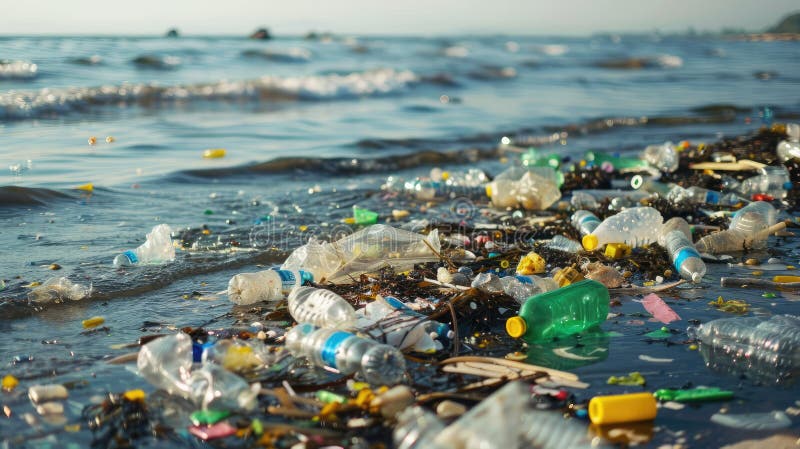 Polluted Shore with Scattered Plastic Waste Stock Image - Image of ...