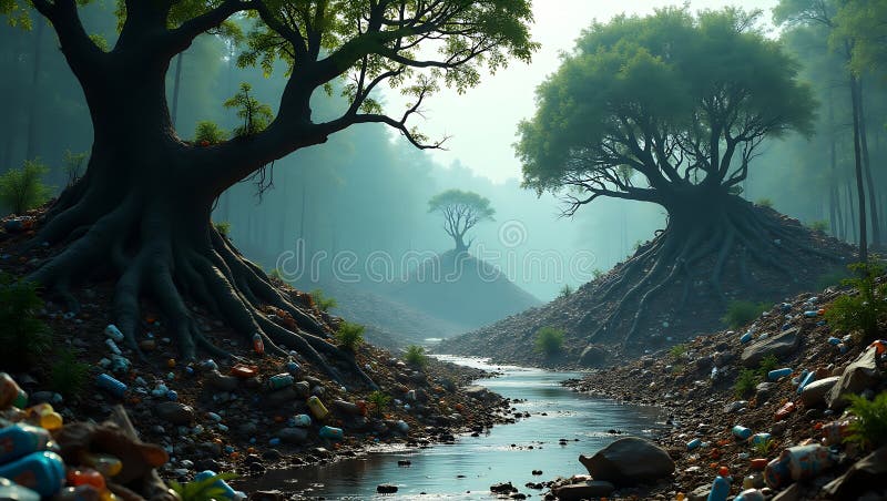 Polluted Tree Roots Entangled with Plastic Waste – AI-Generated ...