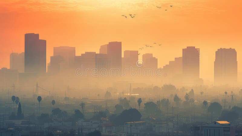 Polluted Urban Skyline with Hazy Smog Layer Stock Illustration ...