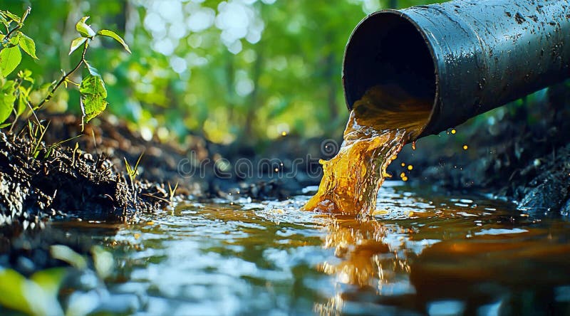 Polluted Water Flowing from a Pipe into a Natural Environment Stock ...