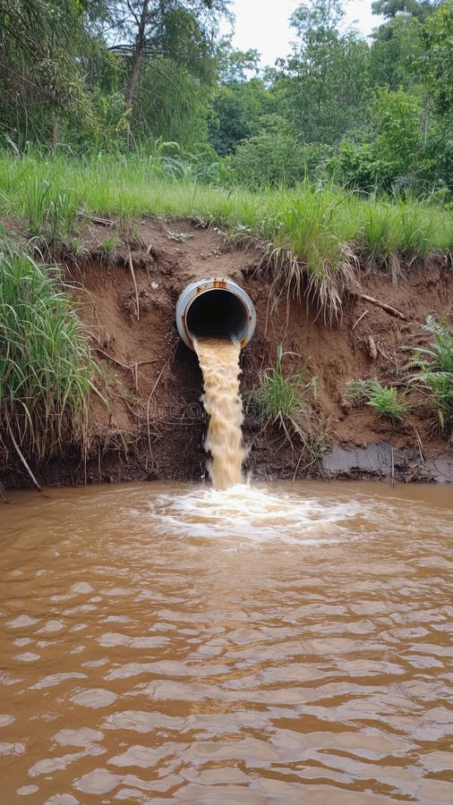 Polluted Water Flowing from Pipe into River Stock Illustration ...
