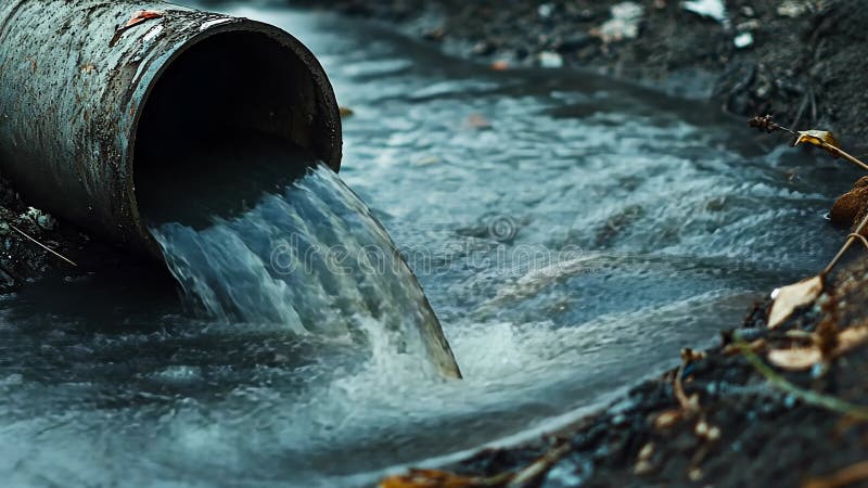 Polluted Water Flowing from Rusty Pipe into River, Environmental Hazard ...