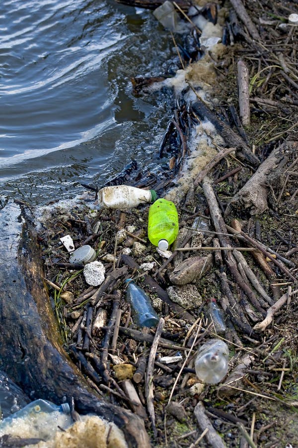 Floating Old Garbage in Water, Plastic Bottles Stock Image - Image of ...