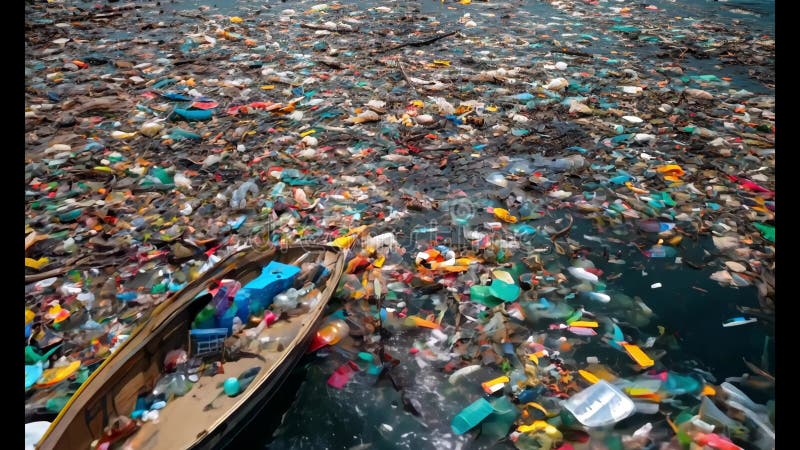 Polluted Water Surface Filled with Plastic Waste and Debris Stock Video ...