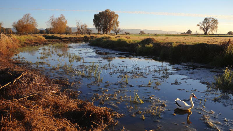Polluted Wetland with Wildlife at Risk Stock Illustration ...