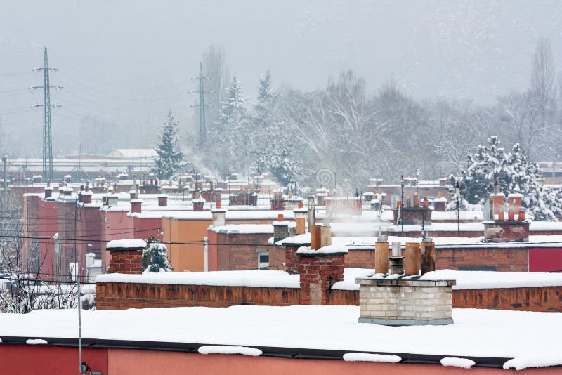 Winter inversion stock photo. Image of factory, house - 29705814