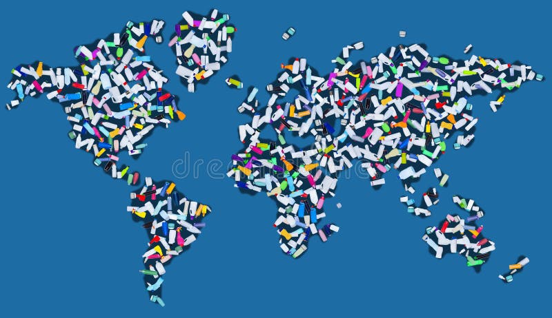 Polluting the World - Continents Covered with Scattered Plastic Stock ...