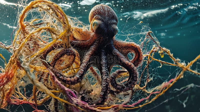 Pollution Affects Aquatic Animals Octopus Entangled in Debris ...