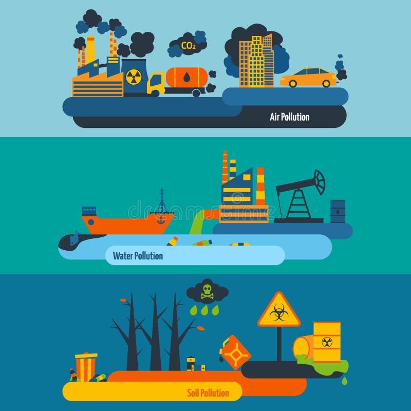 Pollution Banner Set stock vector. Illustration of business - 50565936