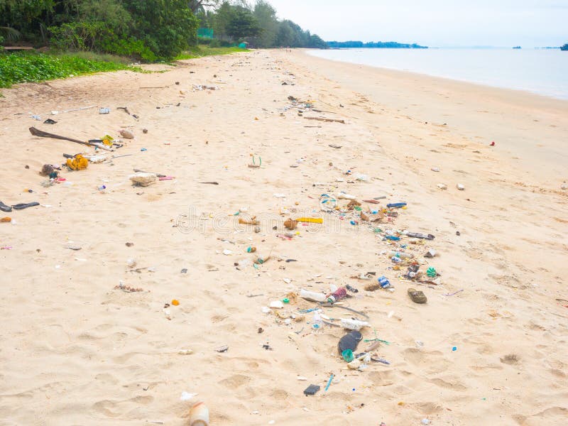 Pollution on the beach stock image. Image of conservation - 93356131